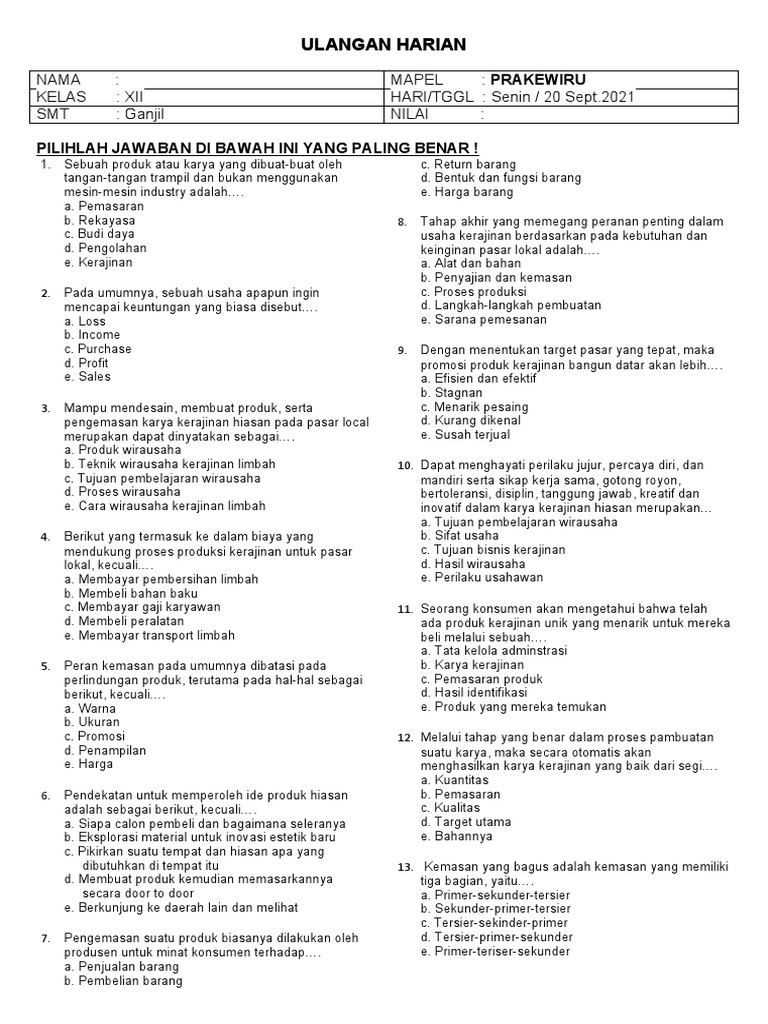 Latihan Soal PG PKWU XII | PDF