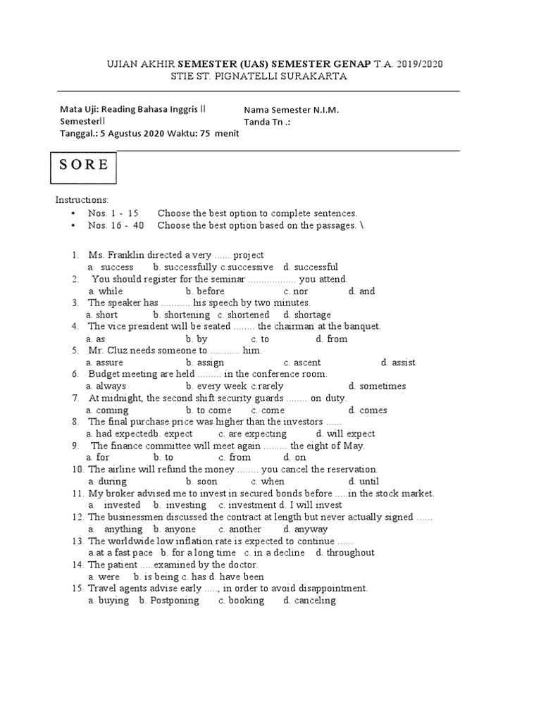 English Reading Exam Guide | PDF | Business | Economies