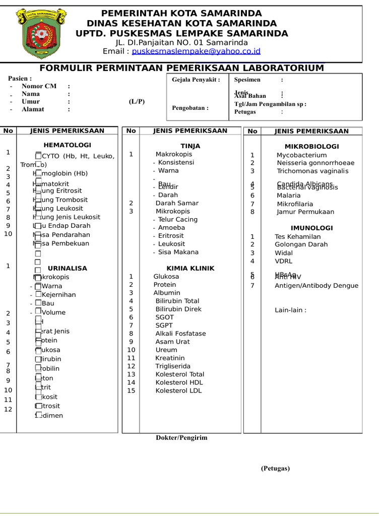 1 Formulir Permintaan Pemeriksaan Laboratorium 1 2 | PDF
