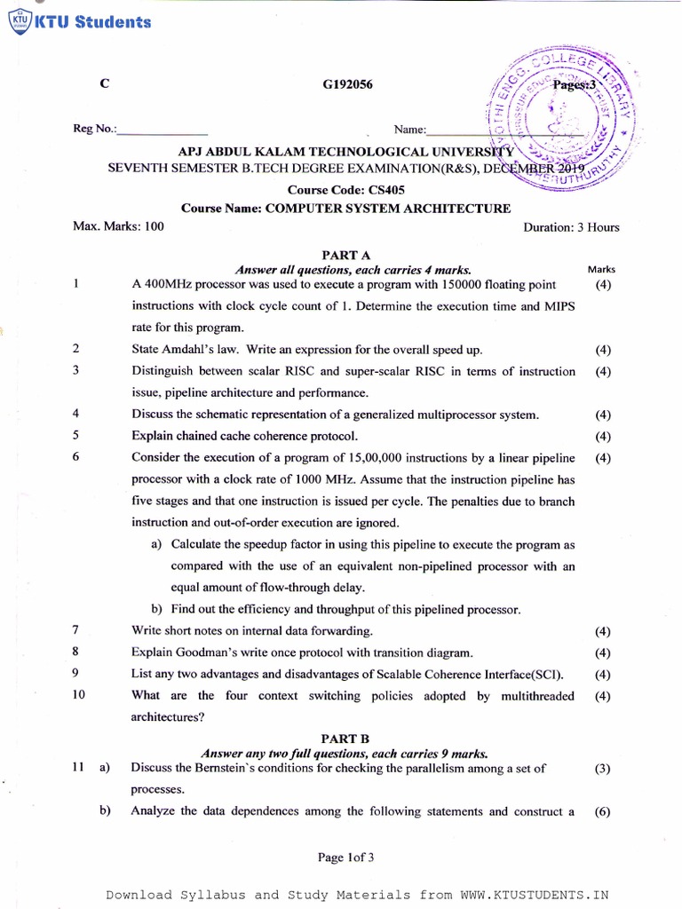 CSE Seventh Semester Exam Questions | PDF | Central Processing Unit | Parallel Computing