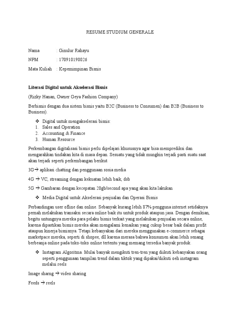 026 - Resume Studium Generale | PDF