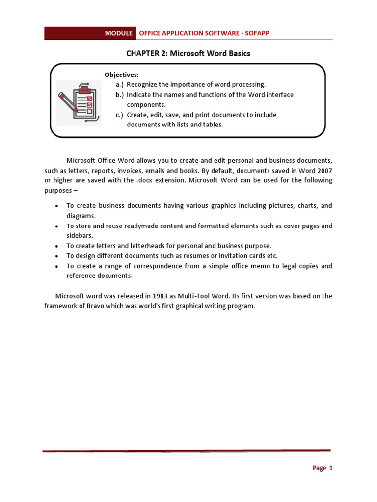 CHAPTER 2: Microsoft Word Basics: Objectives | PDF | Microsoft Word ...