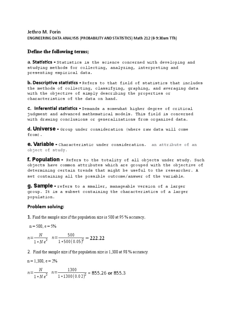 'Engineering Data Analysis (Probability and Statistics) | PDF ...