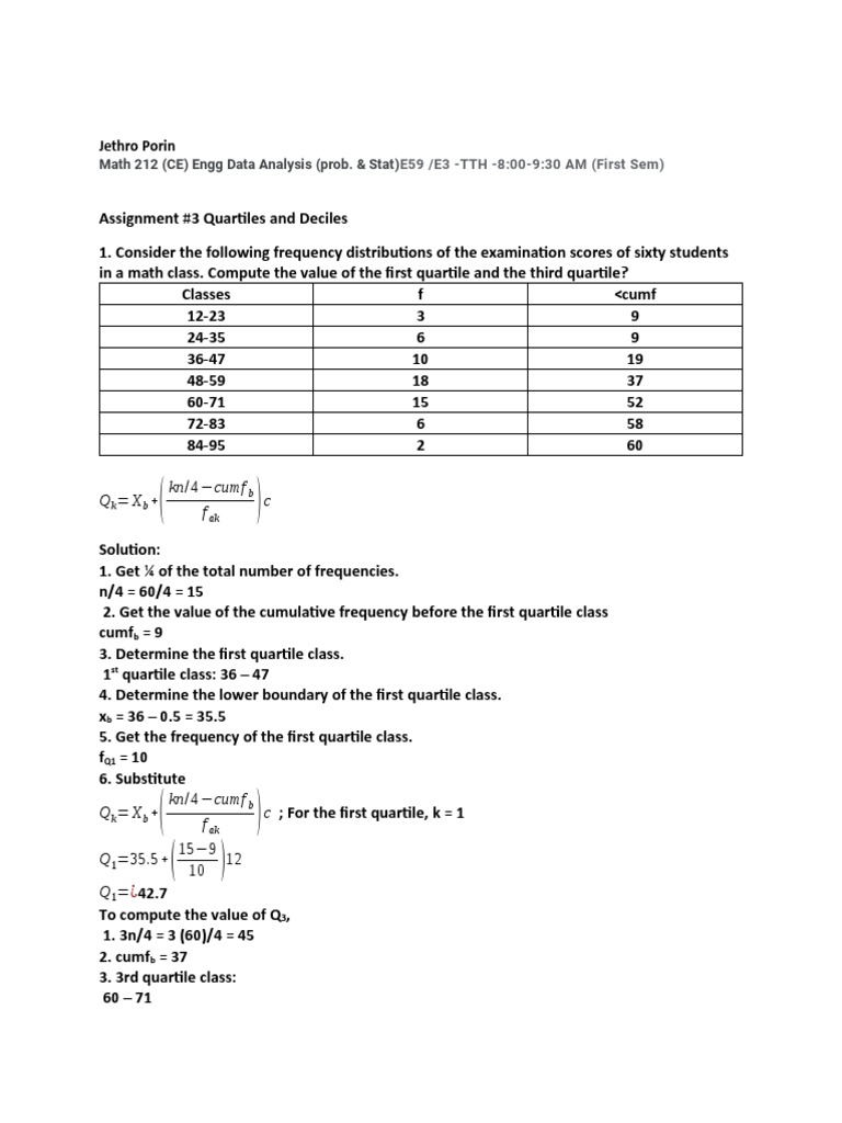 Jethro Porin: Math 212 (CE) Engg Data Analysis (Prob. & Stat) | PDF | Quartile | Science