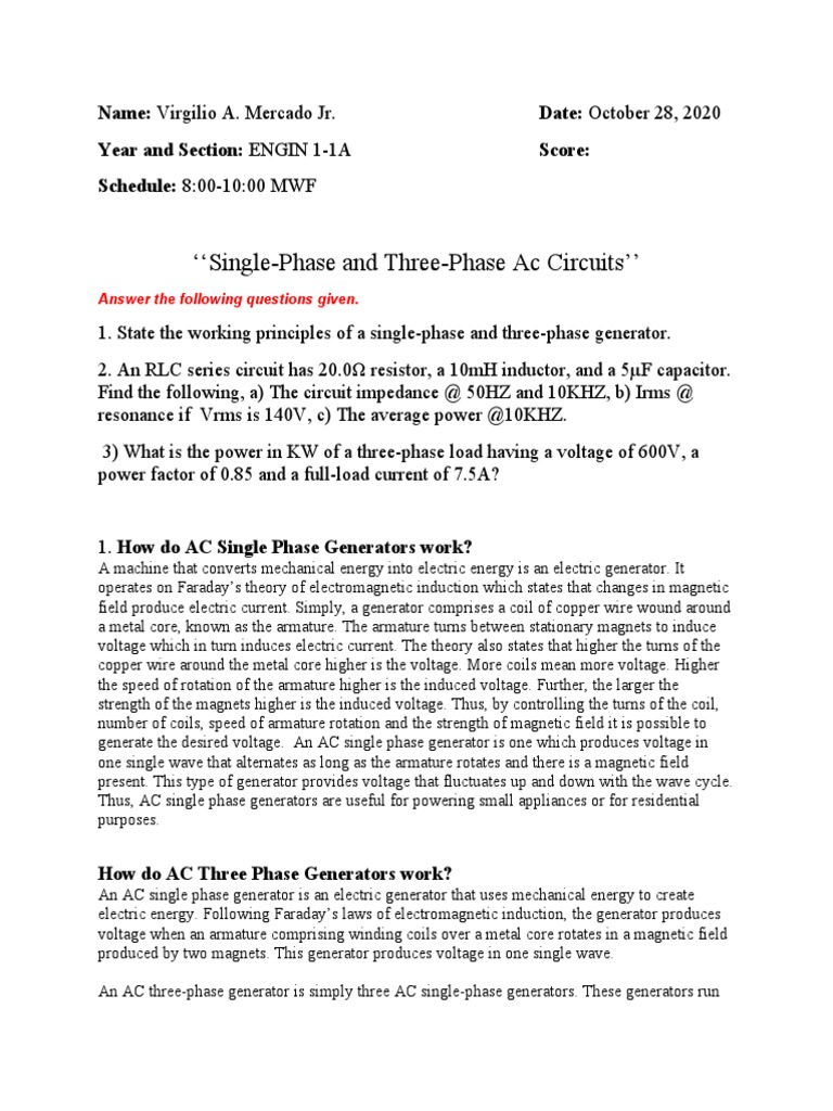 Single and 3-Phase AC Circuits | PDF | Electric Generator | Alternating Current