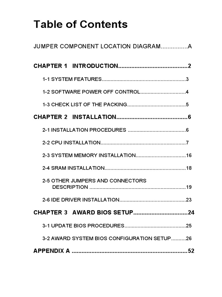 Jumper Component Location Diagram................ A | PDF | Bios | Booting