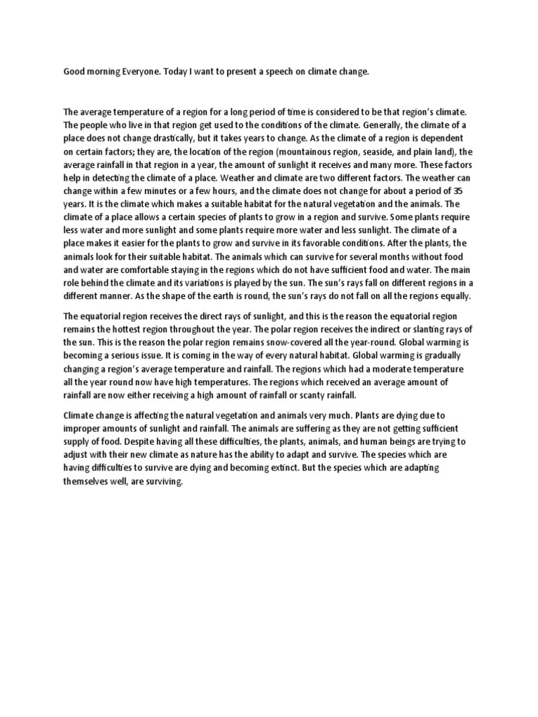 Climate Change Speech | PDF | Climate | Climate Change