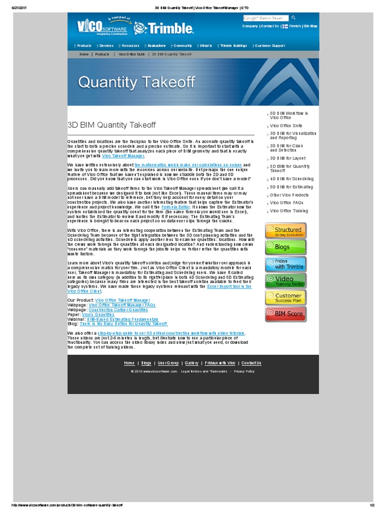 3D BIM Quantity Takeoff - Vico Office Takeoff Manager - QTO | PDF | Building Information ...