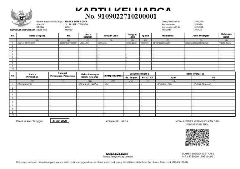 Kartu Keluarga Rafly Boy Lohy | PDF
