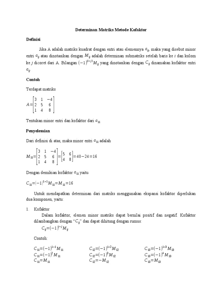 Determinan Matriks Metode Kofaktor | PDF