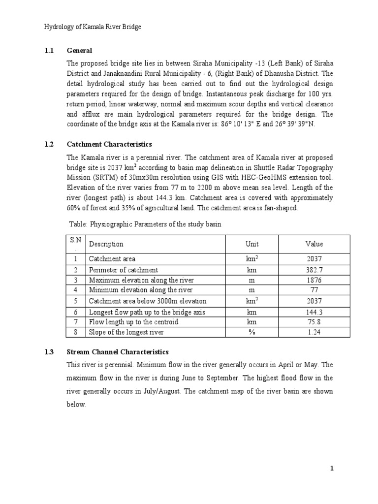 Hydrology Report - Kamala River 1 | PDF | Drainage Basin | River