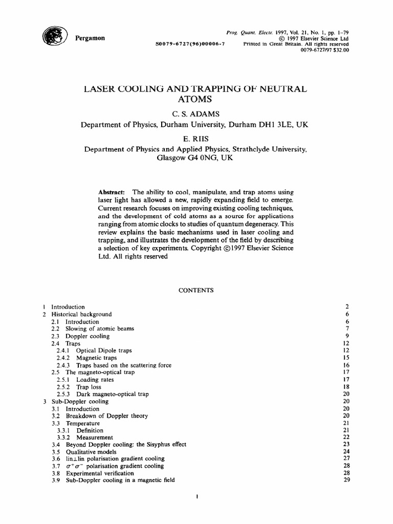 Laser Cooling and Trapping of Neutral Atoms | PDF | Electromagnetic ...