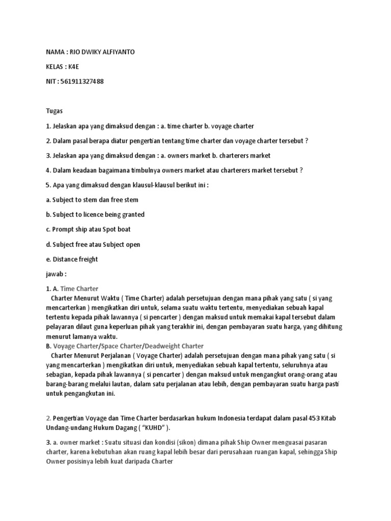 Pengertian Time Charter dan Voyage Charter | PDF