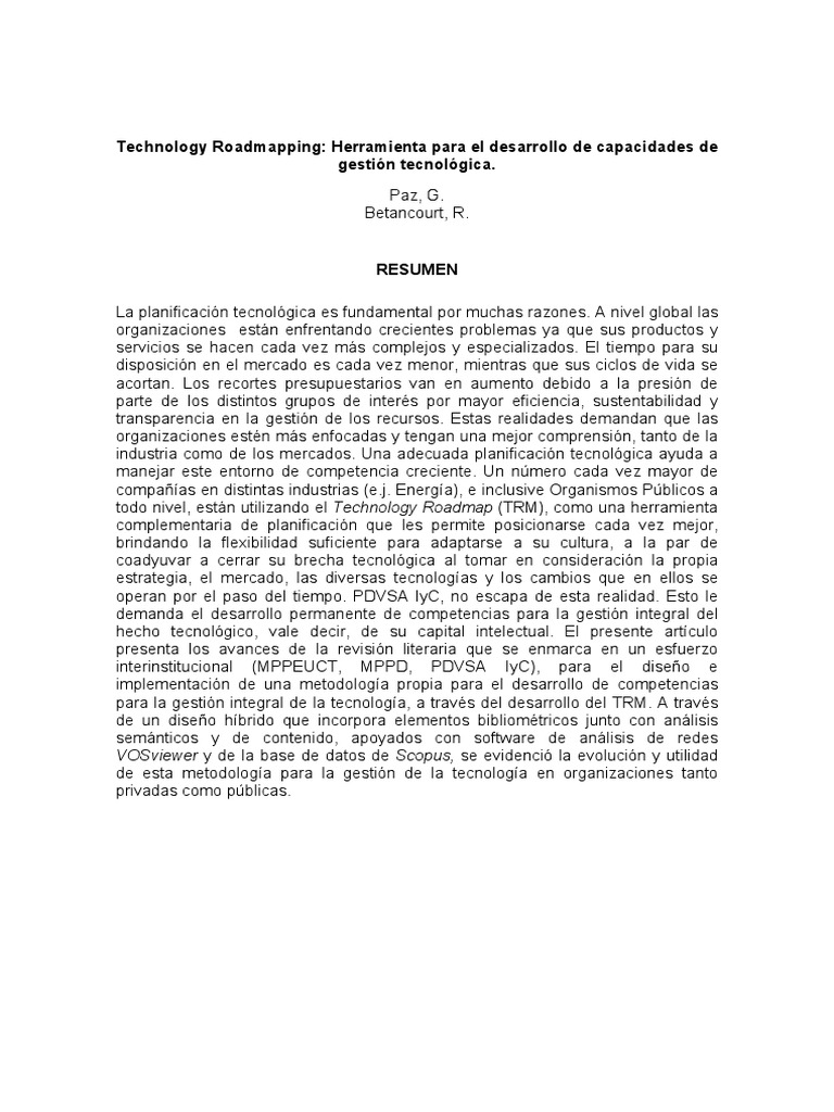 TRM - Technology Roadmapping - 2015 | PDF | Innovación | Mercado (economía)