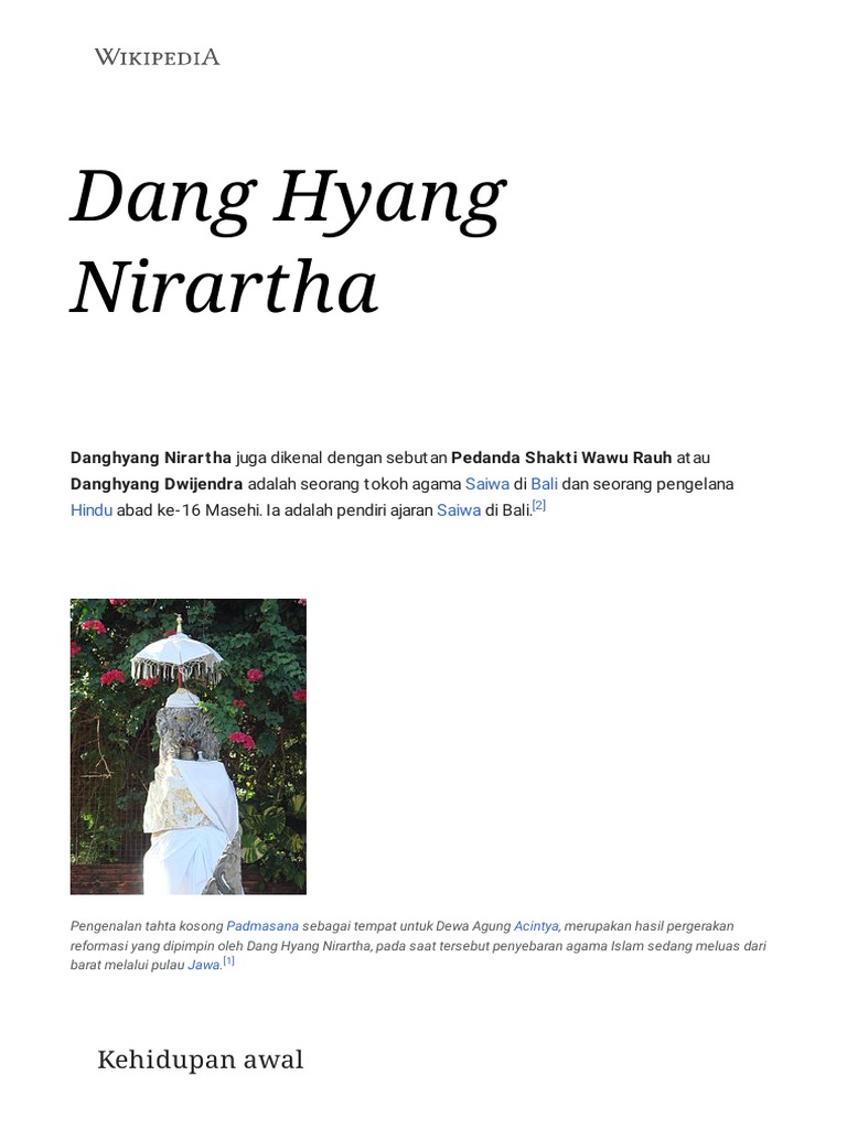 Dang Hyang Nirartha - Wikipedia Bahasa Indonesia, Ensiklopedia Bebas | PDF