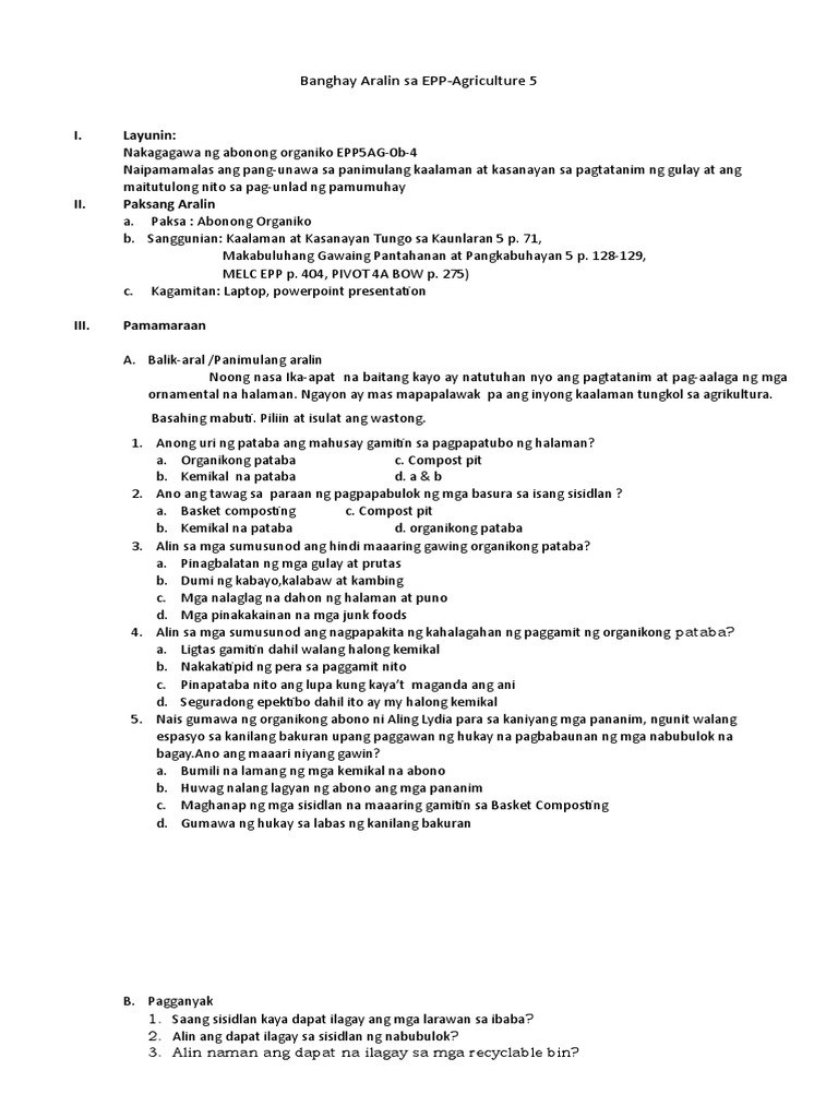 Banghay Aralin Sa EPP 5 | PDF