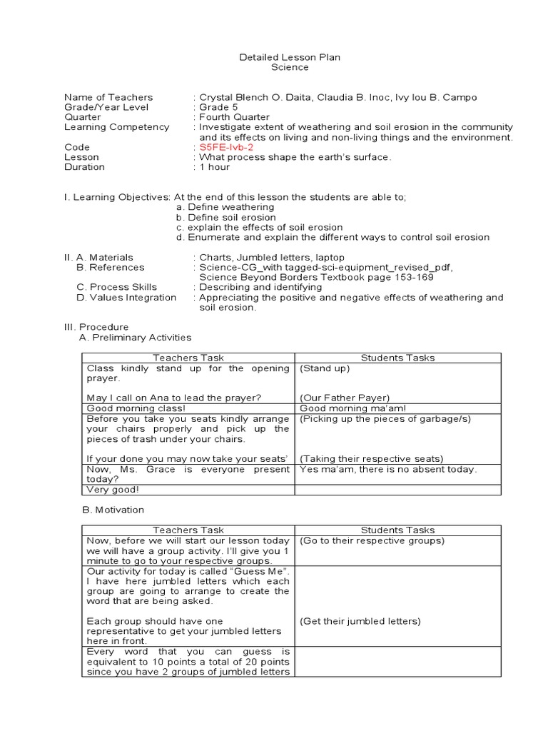 Detailed Lesson Plan in Science 5 | PDF | Erosion | Weathering