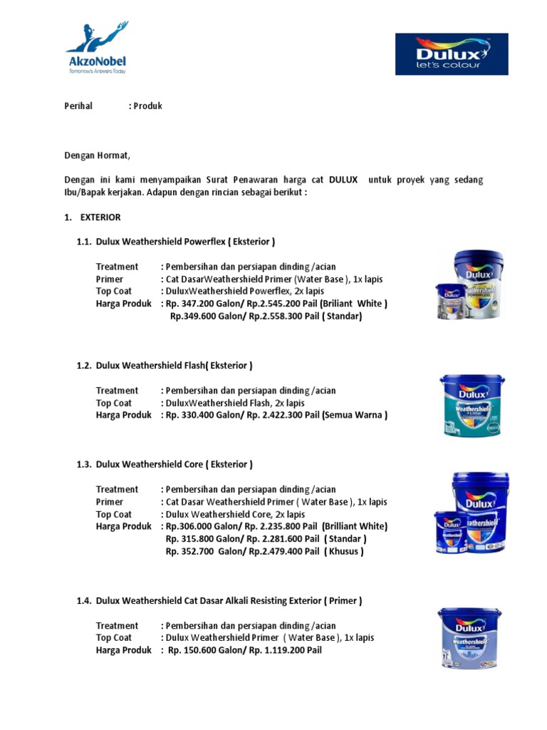 Penawaran Harga Cat Dulux 2023 | PDF