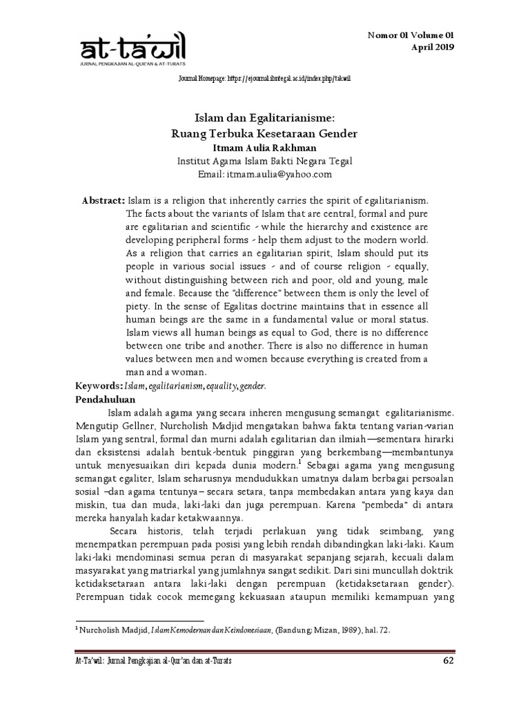 Islam Dan Egalitarianisme: Ruang Terbuka Kesetaraan Gender: Itmam Aulia ...
