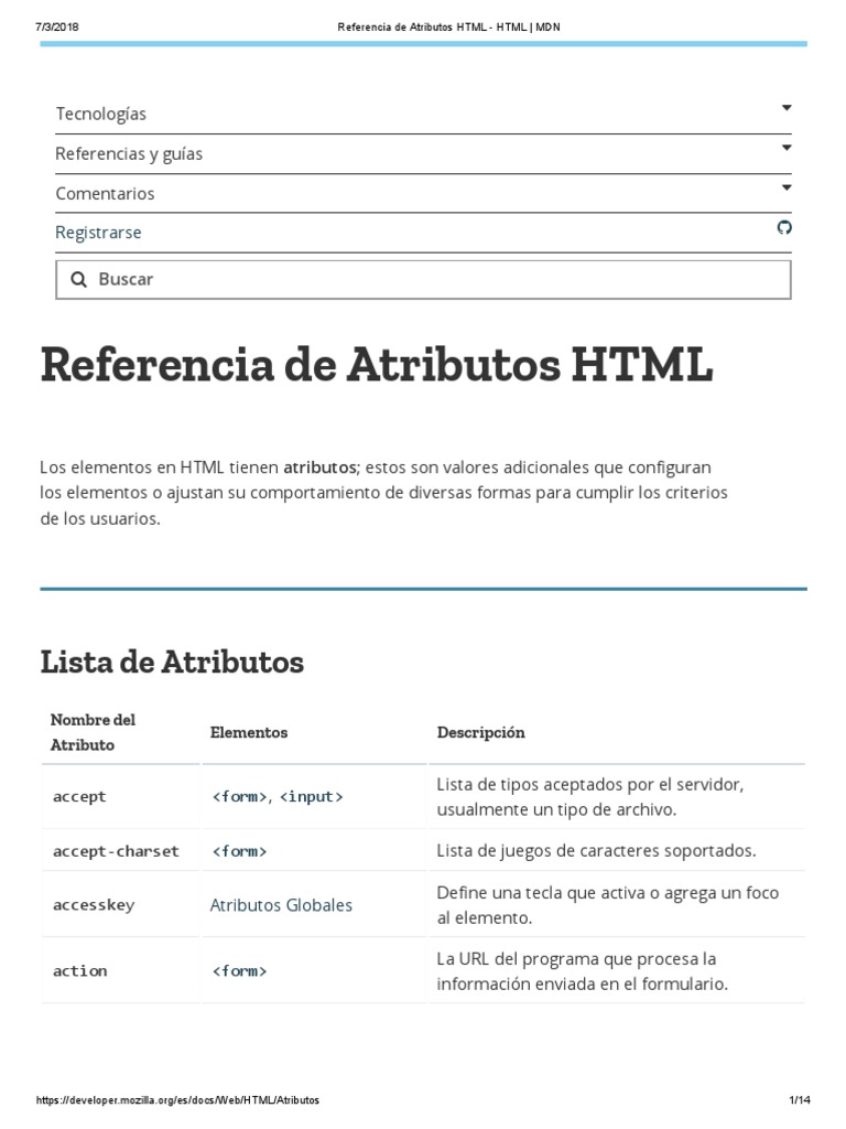 Lista de Referencia de Atributos HTML | PDF | HTML | Redes