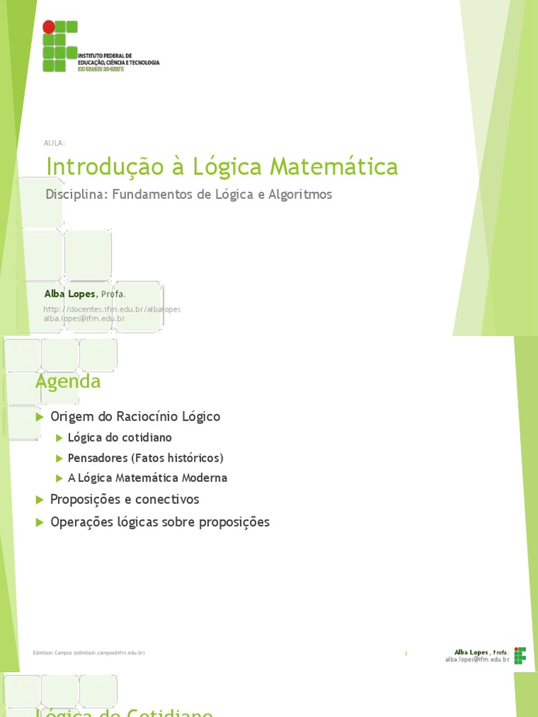 Aula 01 Introducao A Logica Matematica Pdf Lógica Matemática Lógica