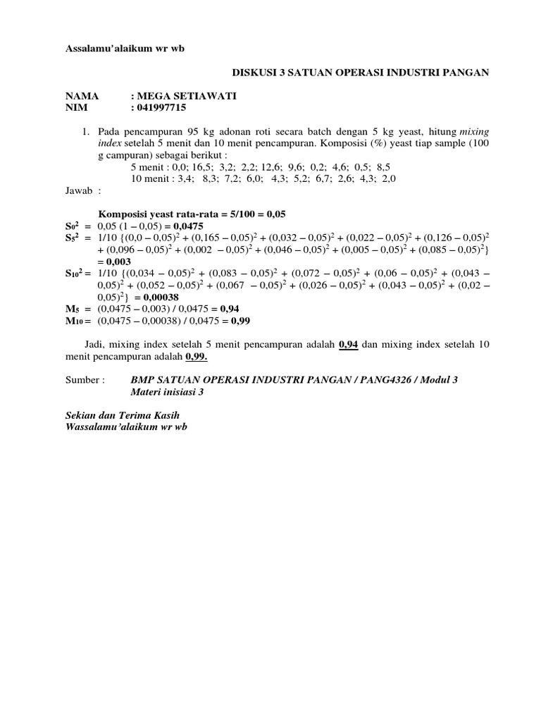 Diskusi 3 Satuan Operasi Industri Pangan, Ega | PDF