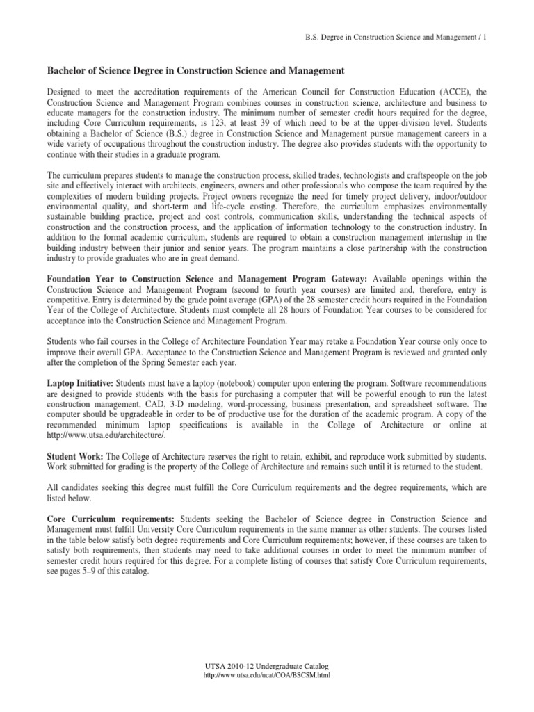 Bachelor of Science Degree in Construction Science and Management | PDF ...
