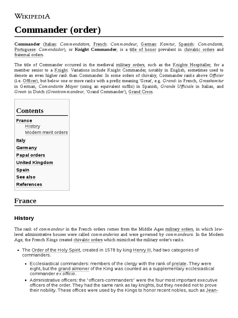 Commander (Order) | PDF | Order Of The British Empire | Knight