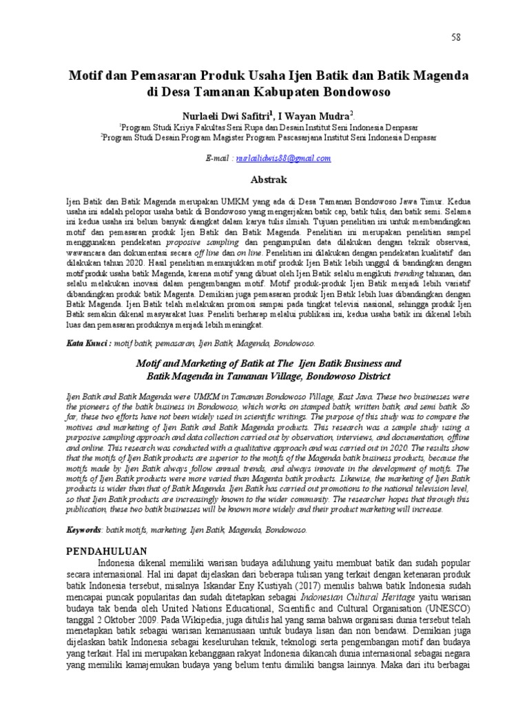 Perbandingan Motif dan Pemasaran Batik Ijen dan Magenda | PDF | Ilmu Sosial | Griya & Taman