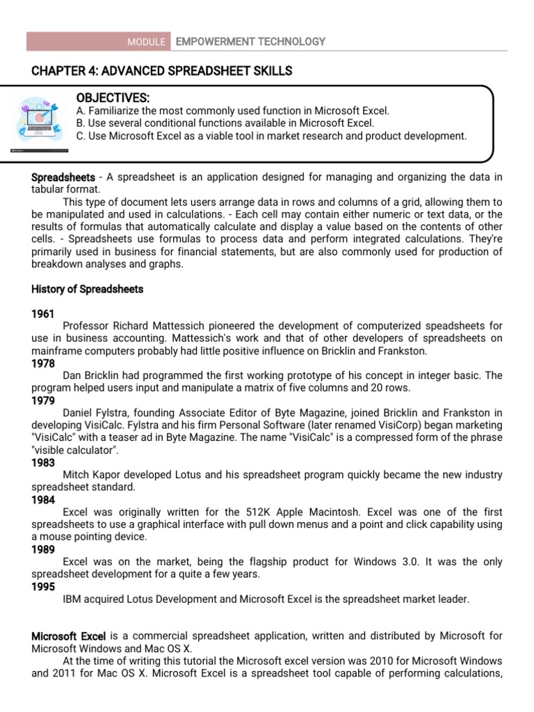 Chapter 4 - Advanced Spreadsheet Skills | PDF