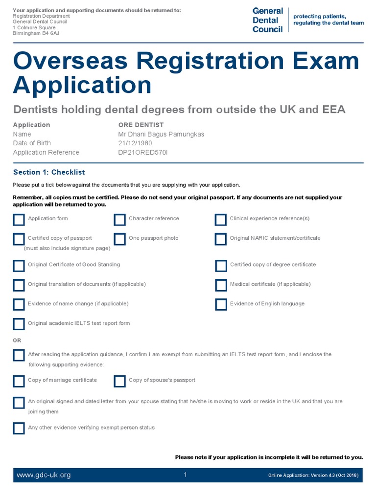 Overseas Registration Exam Application: Dentists Holding Dental Degrees ...