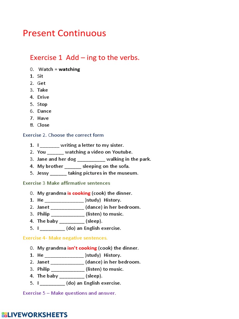 Adding Ing To Verbs Worksheet