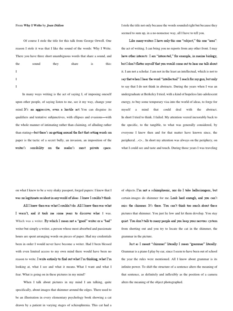 Why I Write by Joan Didion | PDF | Cognition
