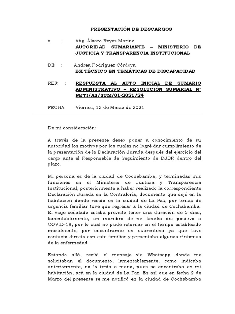 PRESENTACIÓN DE DESCARGOS | PDF