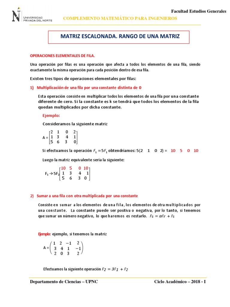 Teoria Matriz Escalonada. Rango de Una Matriz | PDF | Matriz ...