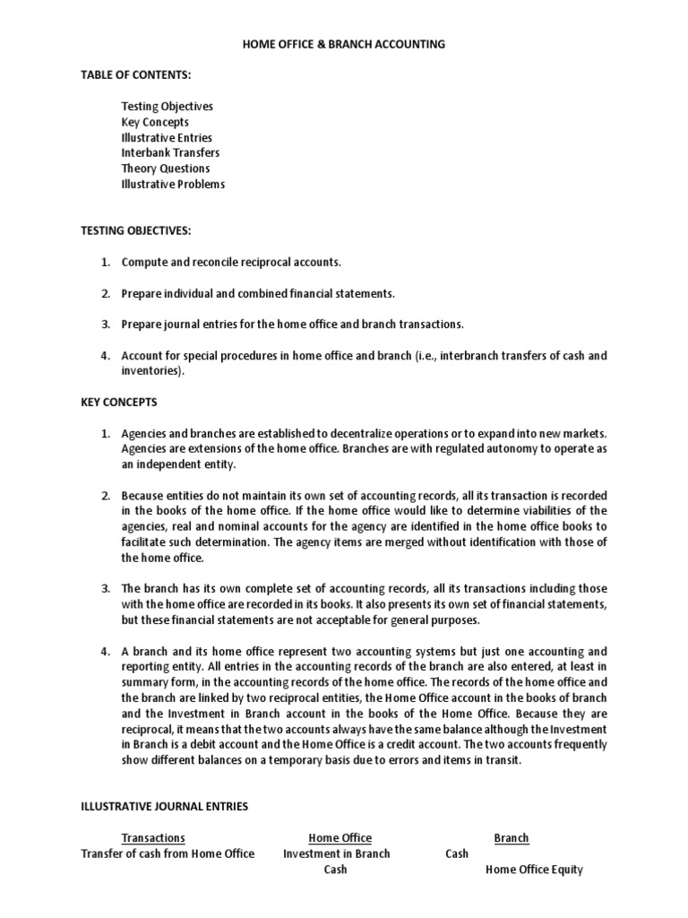 Home Office & Branch Accounting Overview | PDF | Debits And Credits ...