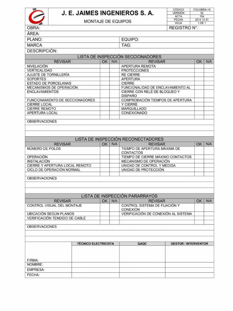 Formatos Montaje de Equipos | PDF