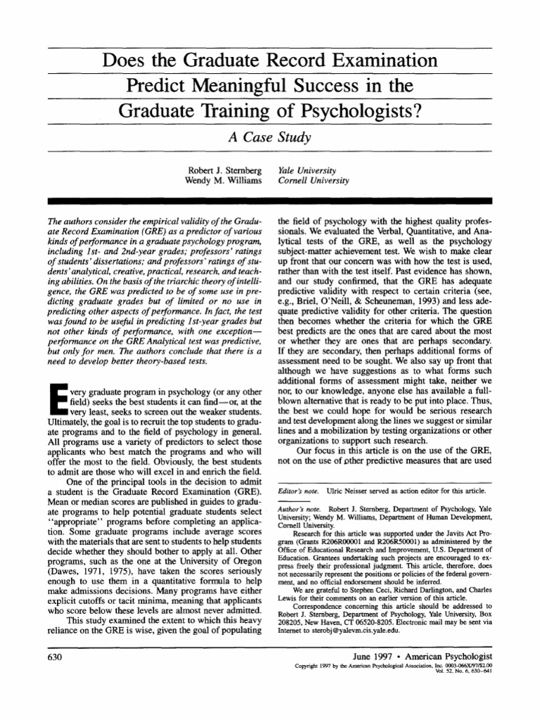 Does The Graduate Record Examination Predict Meaningful Success in The ...