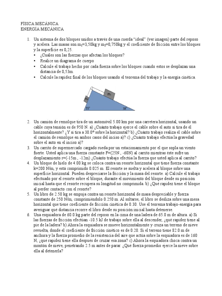 Taller Energía Mecánica | PDF | Fuerza | Cantidades fisicas