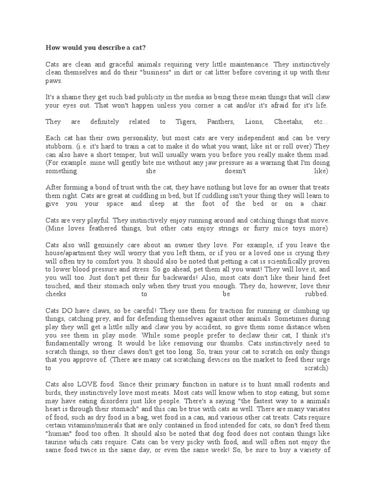 How Would You Describe A Cat? | PDF | Cats | Foods