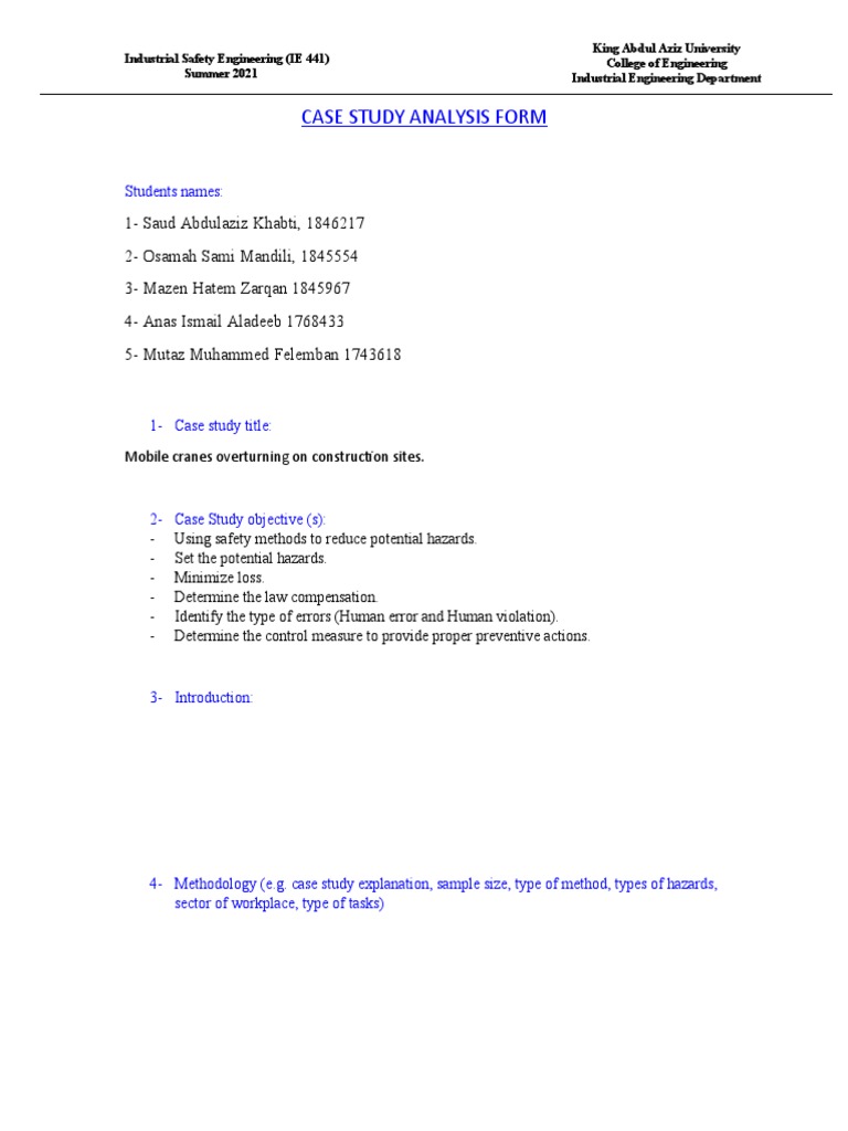Case Study Analysis Form | PDF | Case Study | Occupational Safety And ...