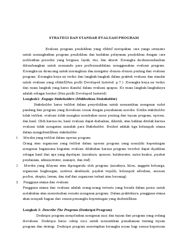 Strategi Dan Standar Evaluasi Program | PDF
