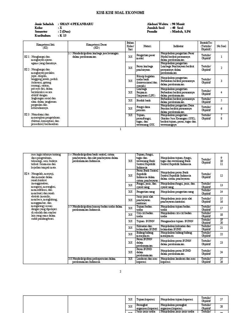 Kisi-Kisi Semester Genap Kelas X | PDF