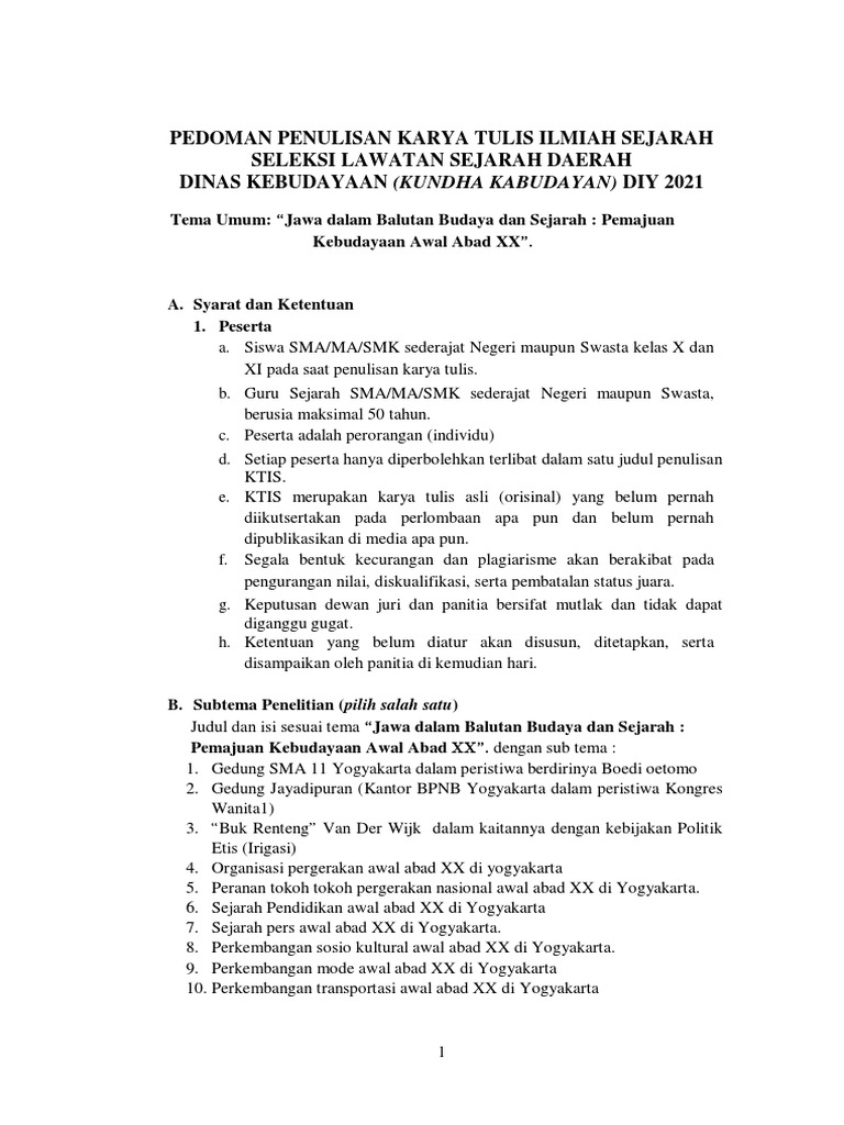 Pedoman Penulisan Kti Sejarah 2021 | PDF | Sejarah