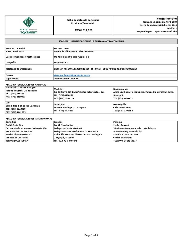 Fds Eucopatch M | PDF | Residuos