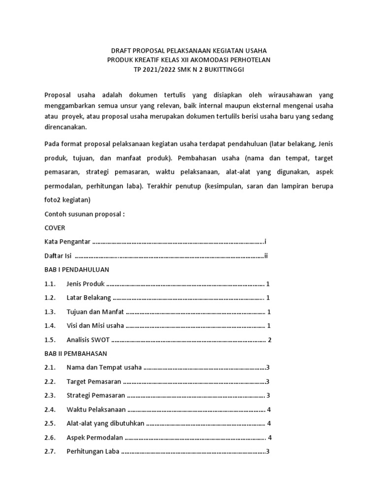 DRAFT PROPOSAL Dan PROMOSI USAHA | PDF