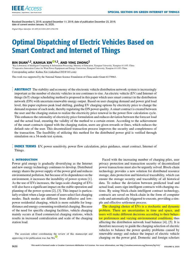 Optimal Dispatching of Electric Vehicles Based On Smart Contract and ...