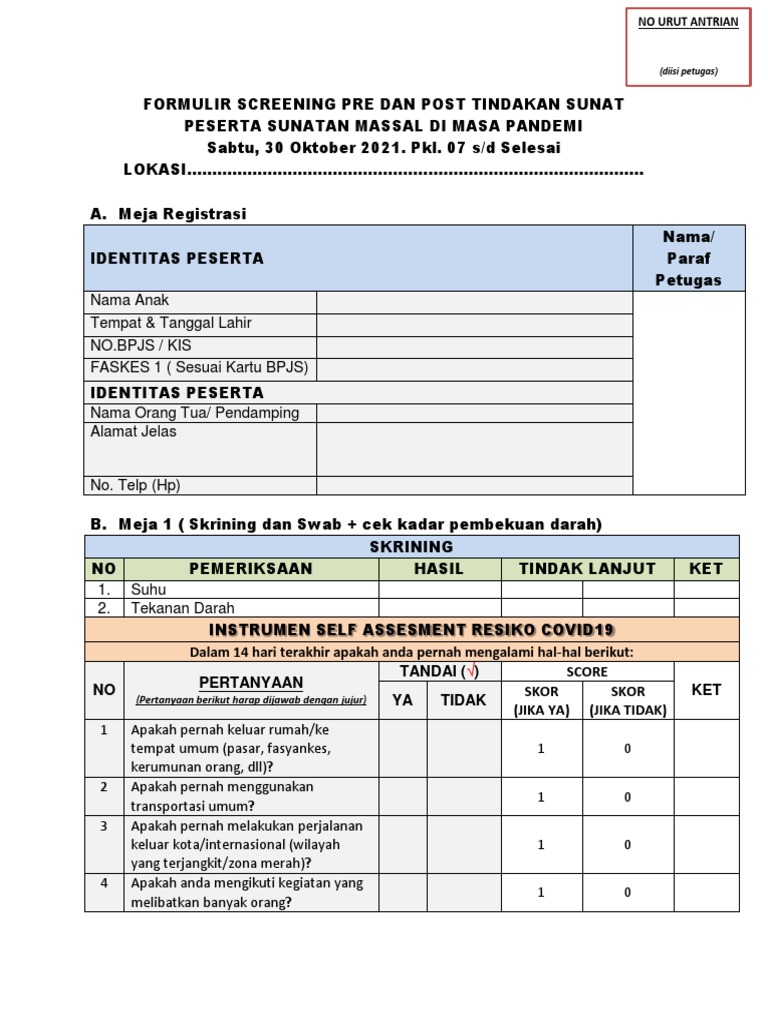 KARTU SCREENING PRE Dan POST TINDAKAN SUNAT | PDF | Kesehatan Holistik