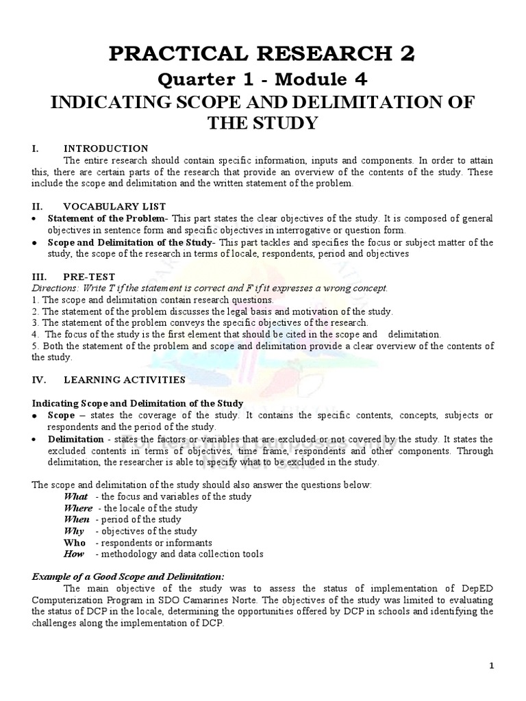 Scope and Delimitation in Research | PDF | Educational Technology ...