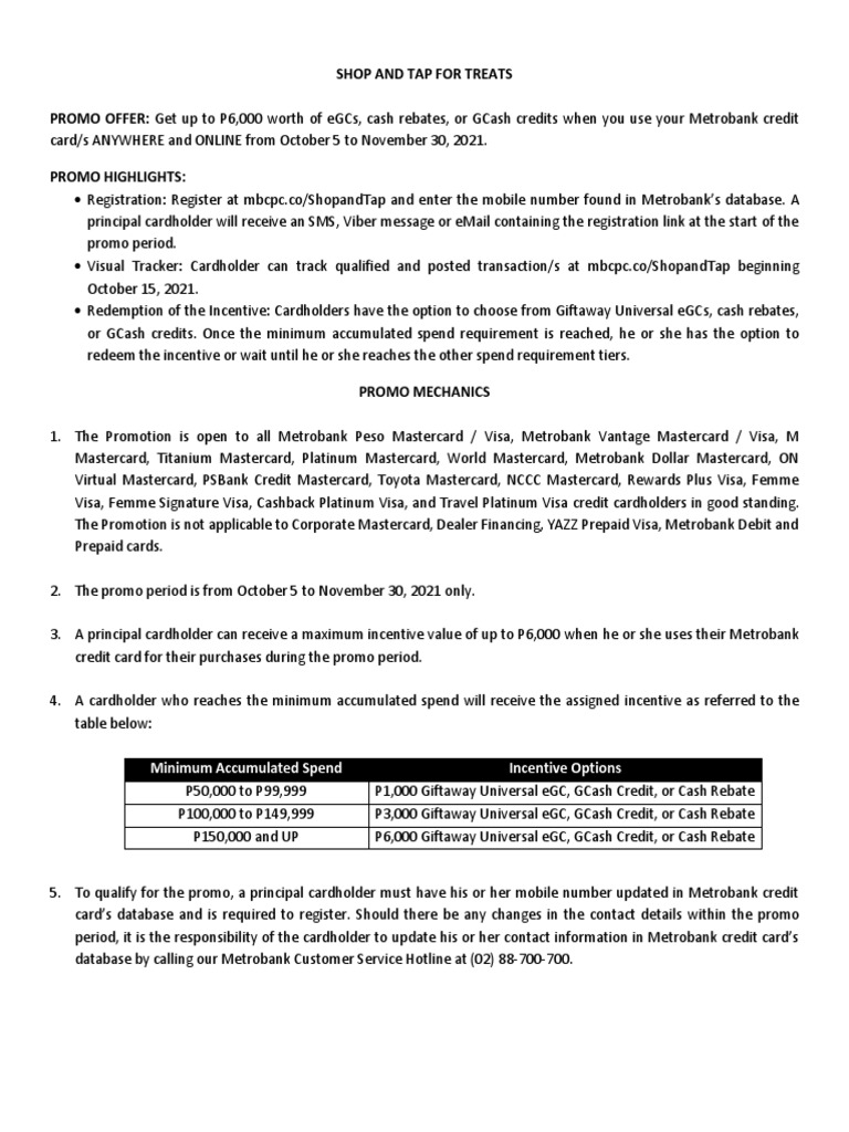 Metrobank Shop and Tap Promo 2021 | PDF | Credit Card | Visa Inc.